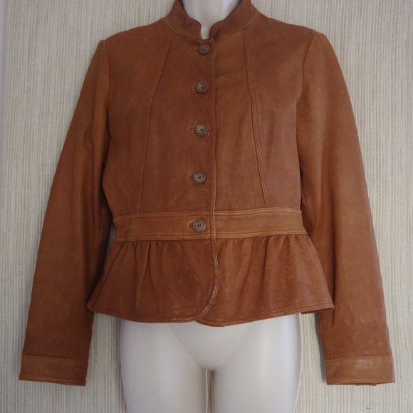 a.n.a | Jackets & Coats | Ana A New Approach Brown Ruffle Waist Leather ...